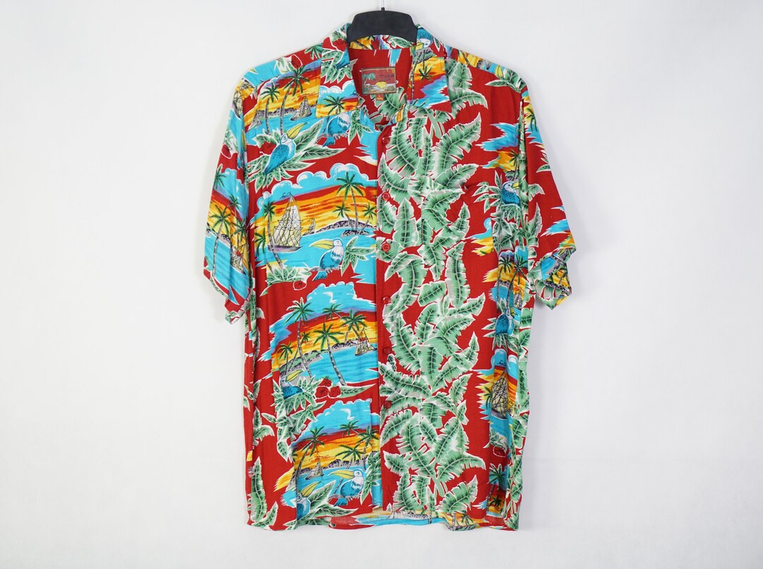Vintage Colorful Hawaii Crazy Pattern Shirt Retro Size L Old School 90s ...