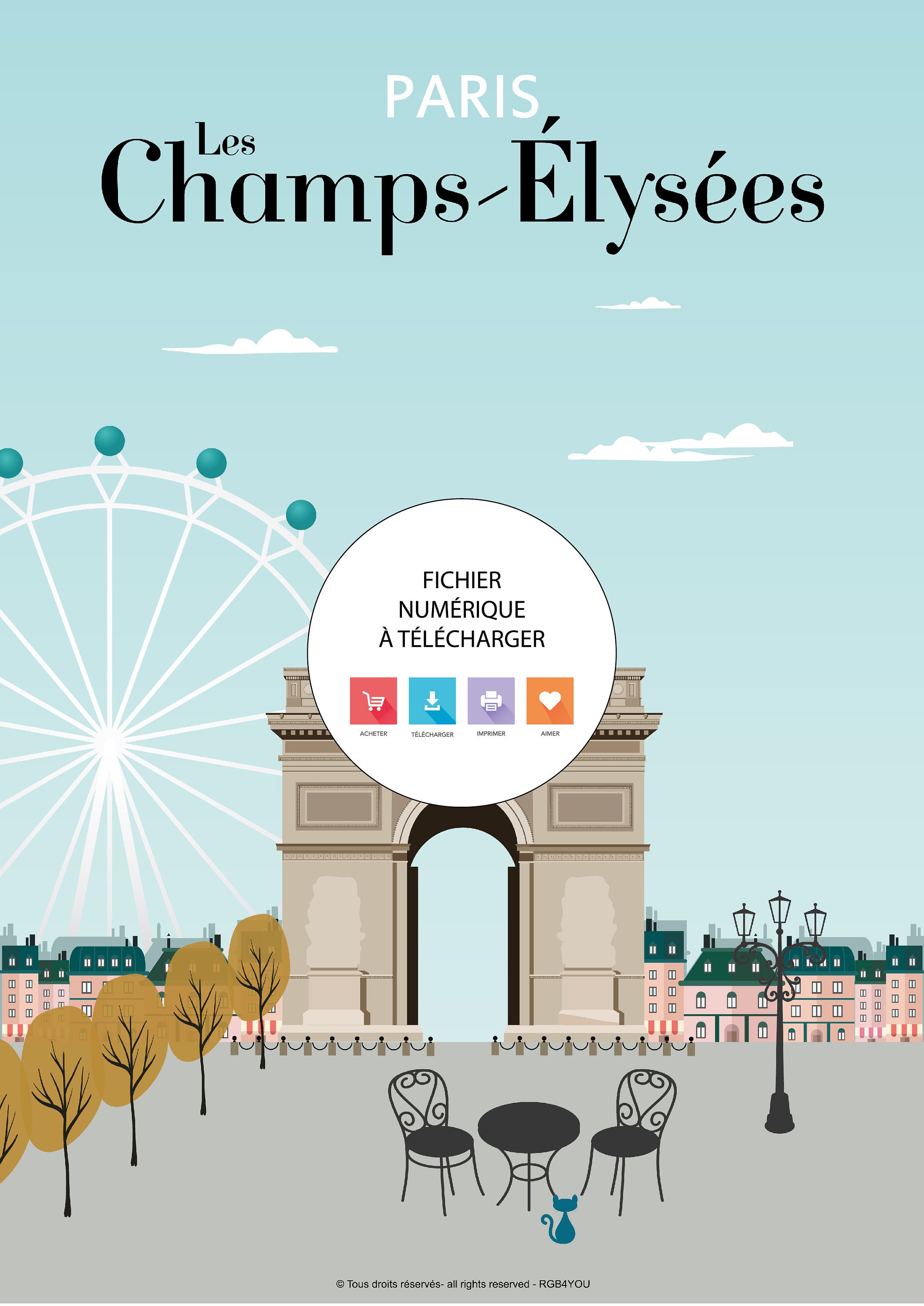 Printable Poster for Download. Displays Paris and the Champs - Etsy UK