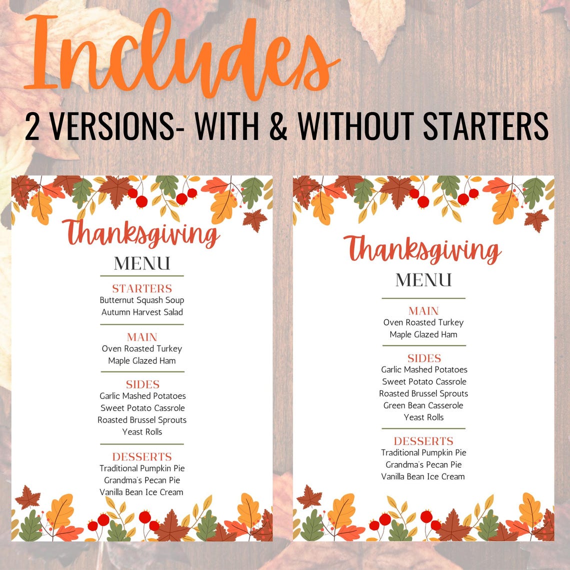 Editable Thanksgiving Menu for Family Dinner or Friendsgiving - Etsy