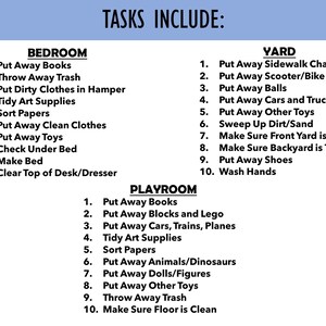 Printable Tidying Chore Chart for Kids - Checklists With Pictures - Etsy