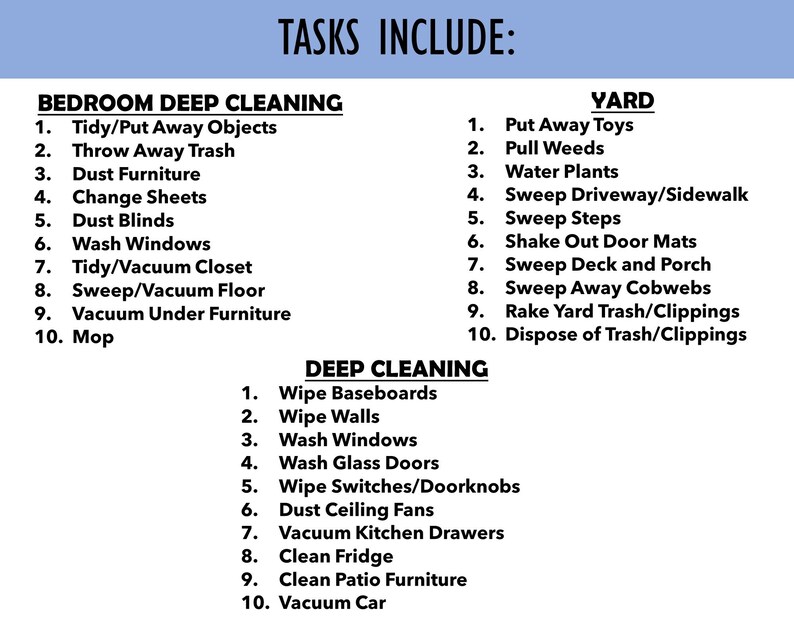 Printable Kids Cleaning Checklists With Pictures - Etsy