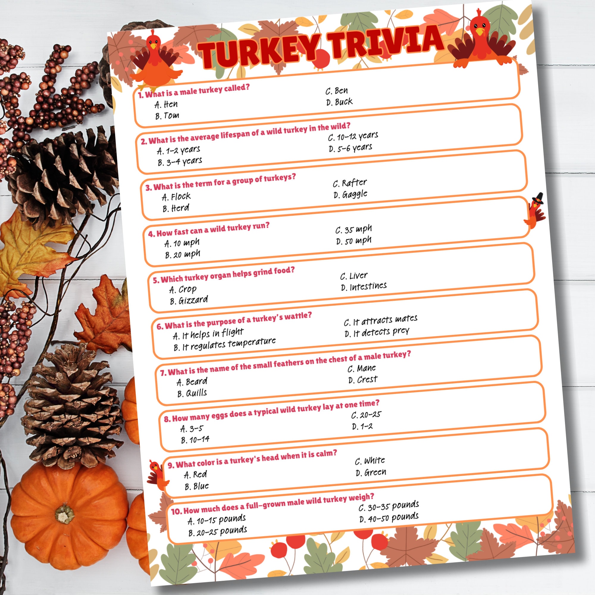 Turkey Trivia Game - Thanksgiving Trivia Friendsgiving Game or Fun ...