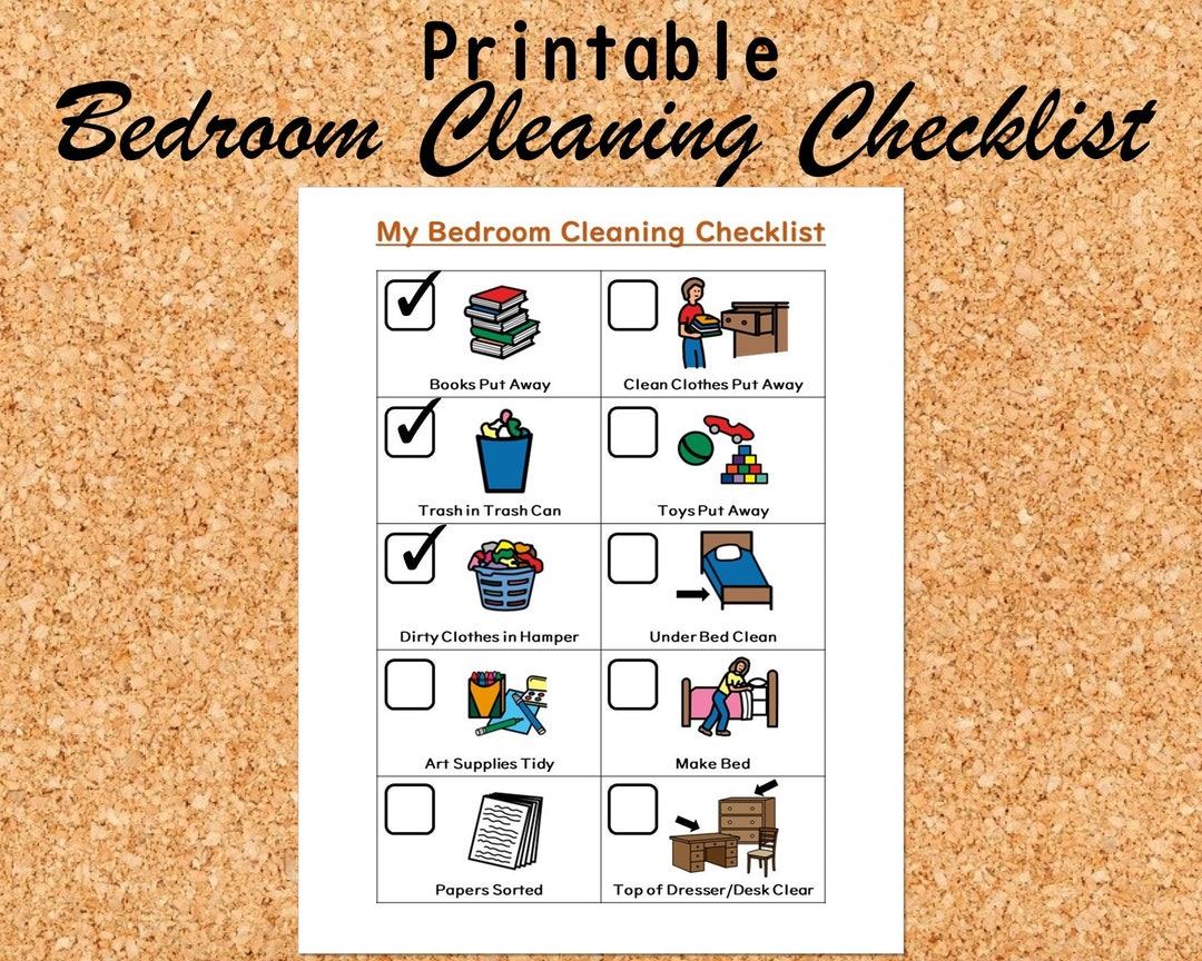 Bedroom Cleaning Checklist Chore Chart for Kids With Pictures - Etsy