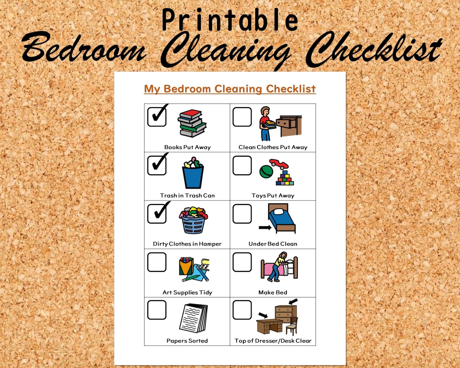 Bedroom Cleaning Checklist Chore Chart for Kids With Pictures - Etsy UK