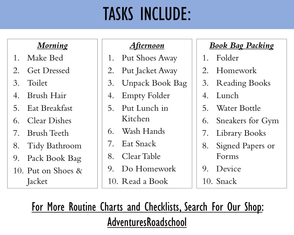 Morning and Afternoon School Routine Checklist for Kids - Etsy