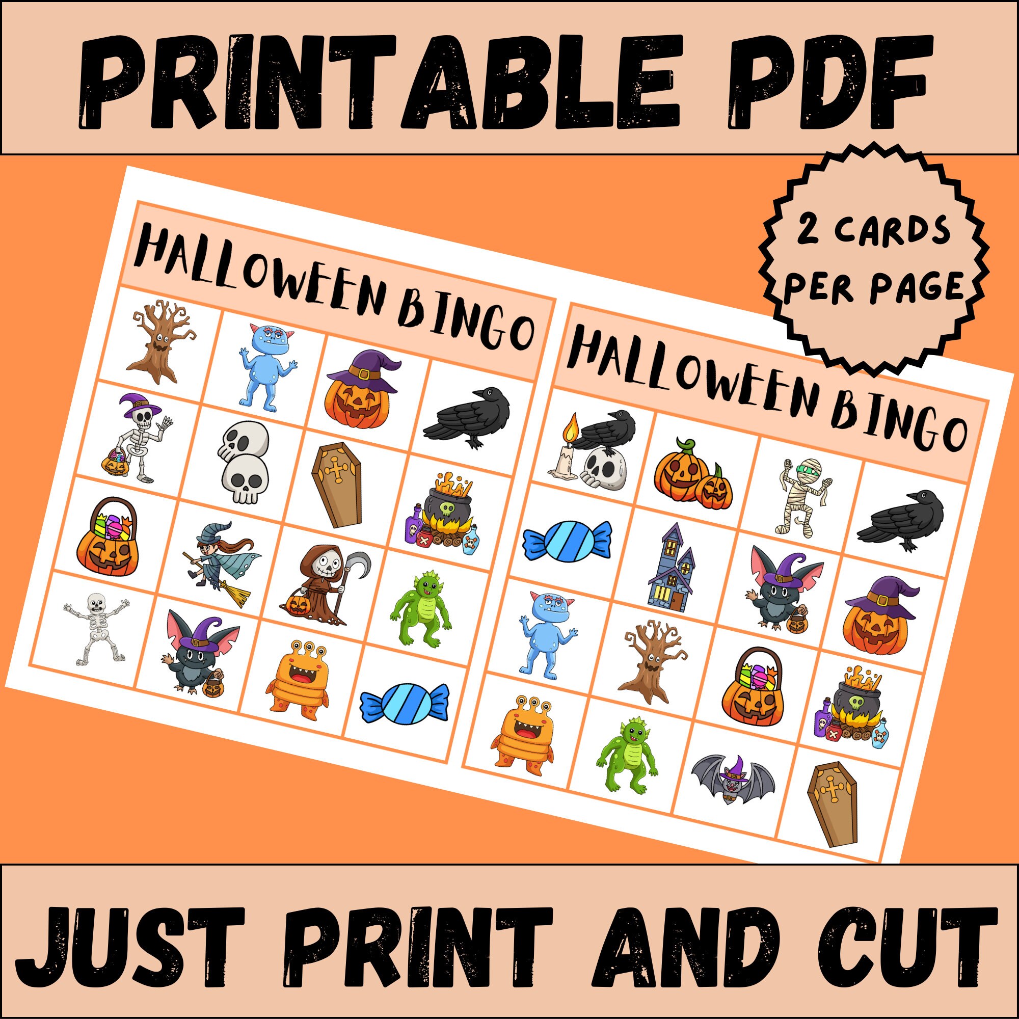 Printable Halloween Bingo Cards for Kids- Halloween Game for Party or ...