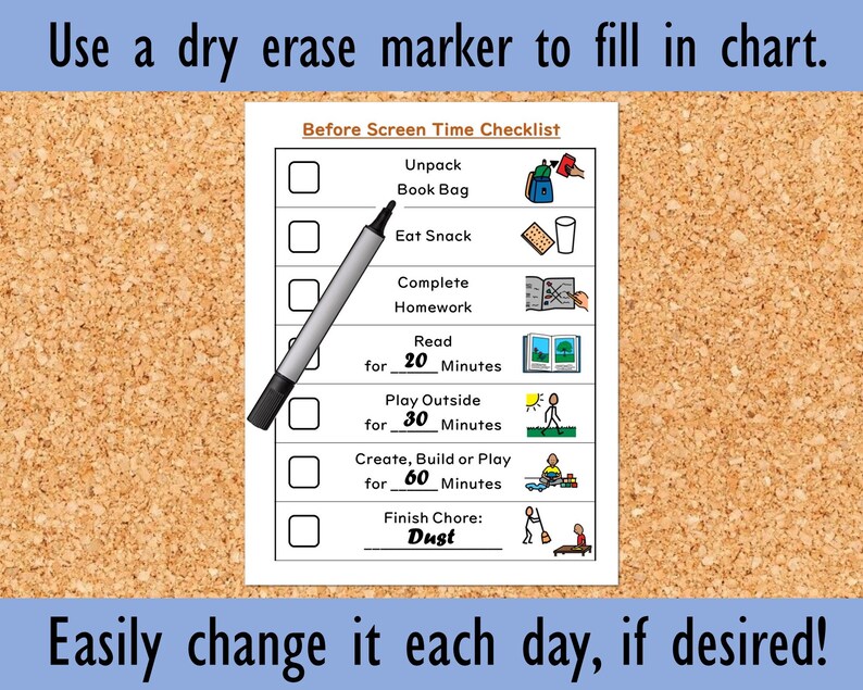 Before Screentime Chart for Kids (after School Version) - Etsy