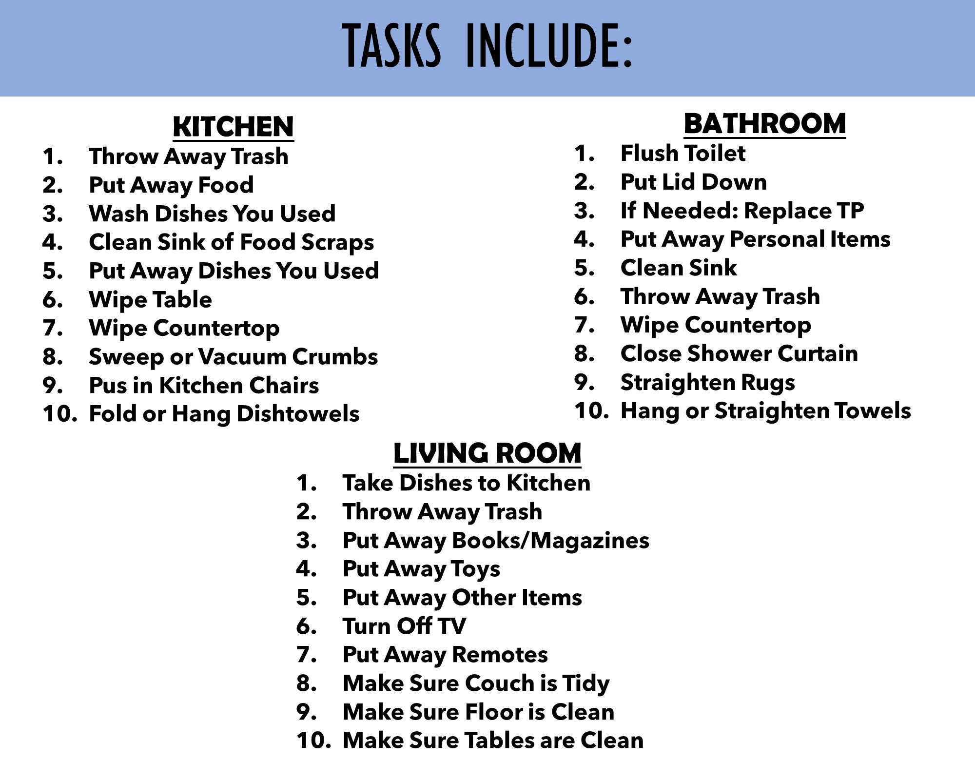 Printable Tidying Chore Chart for Kids - Checklists With Pictures - Etsy