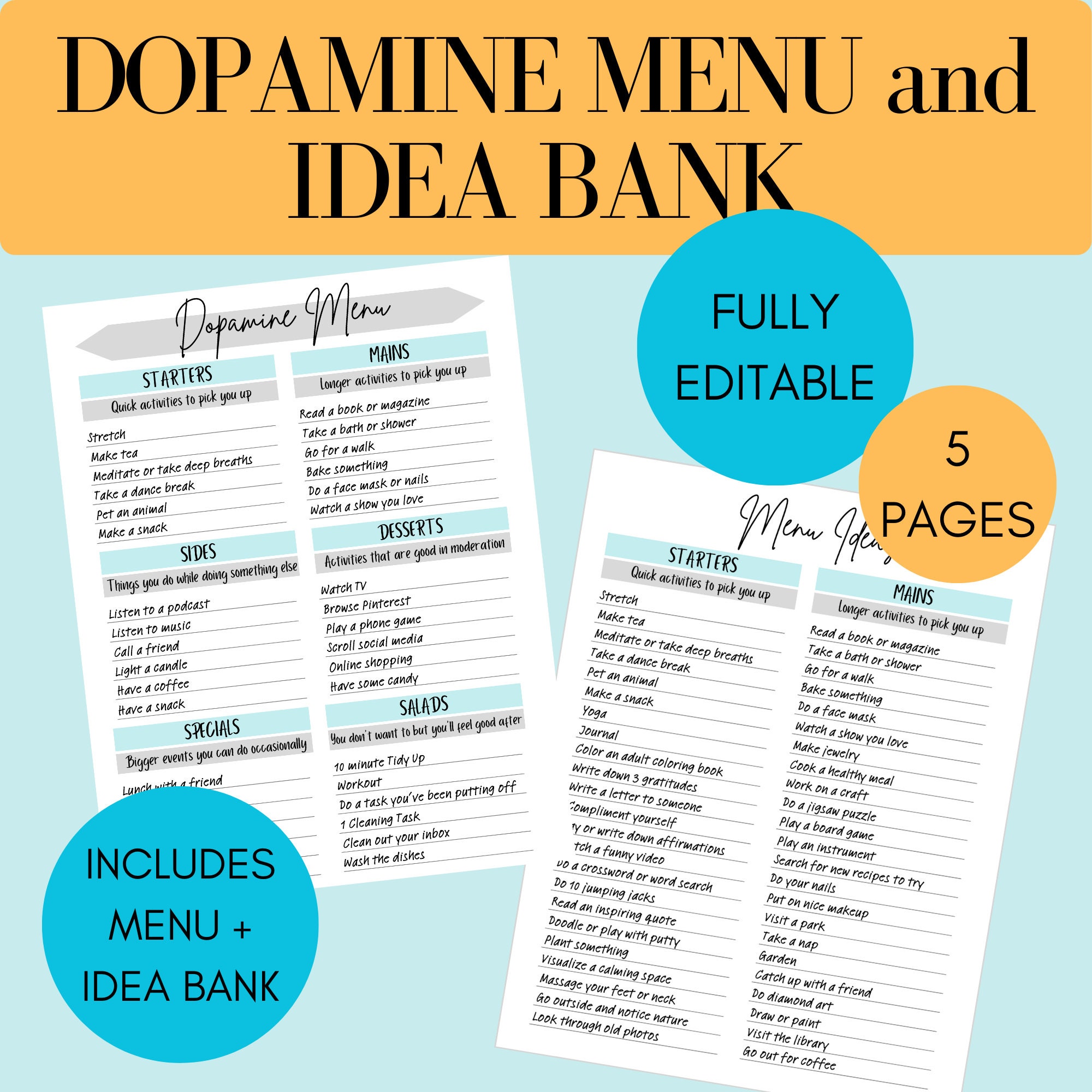 Dopamine Menu- Fully Editable and Printable Aesthetic Dopamenu - Etsy
