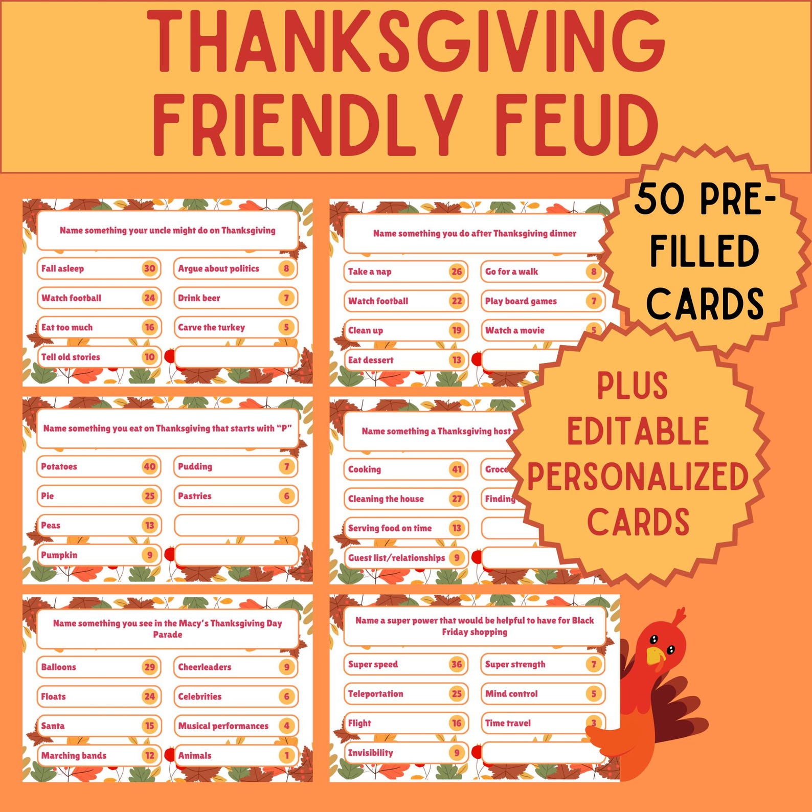 Thanksgiving Friendly Feud - Thanksgiving Trivia Game - Family ...