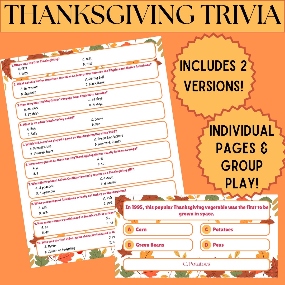 Thanksgiving Trivia Game - Turkey Trivia Friendsgiving Game or Fun ...