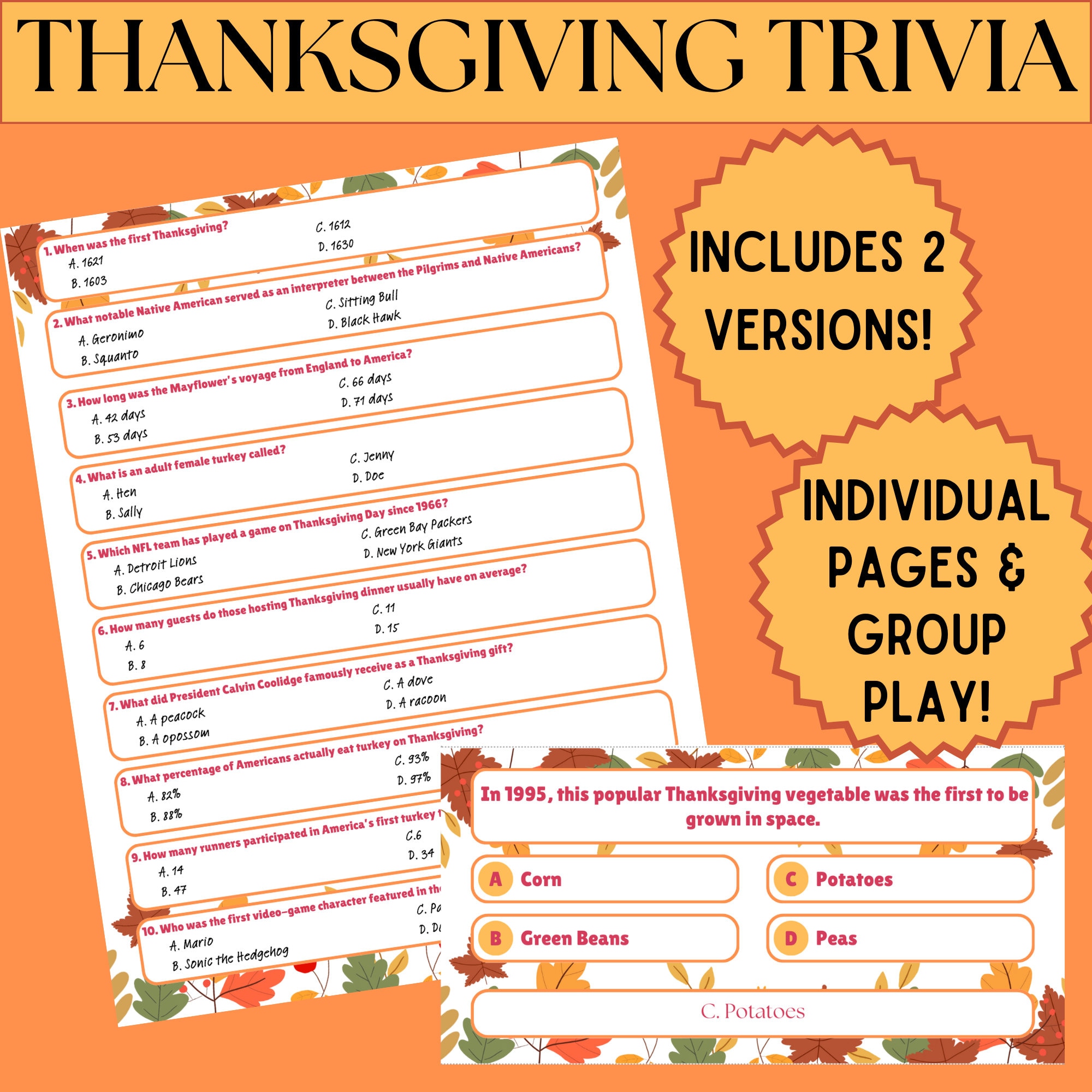 Thanksgiving Trivia Game - Turkey Trivia Friendsgiving Game or Fun ...