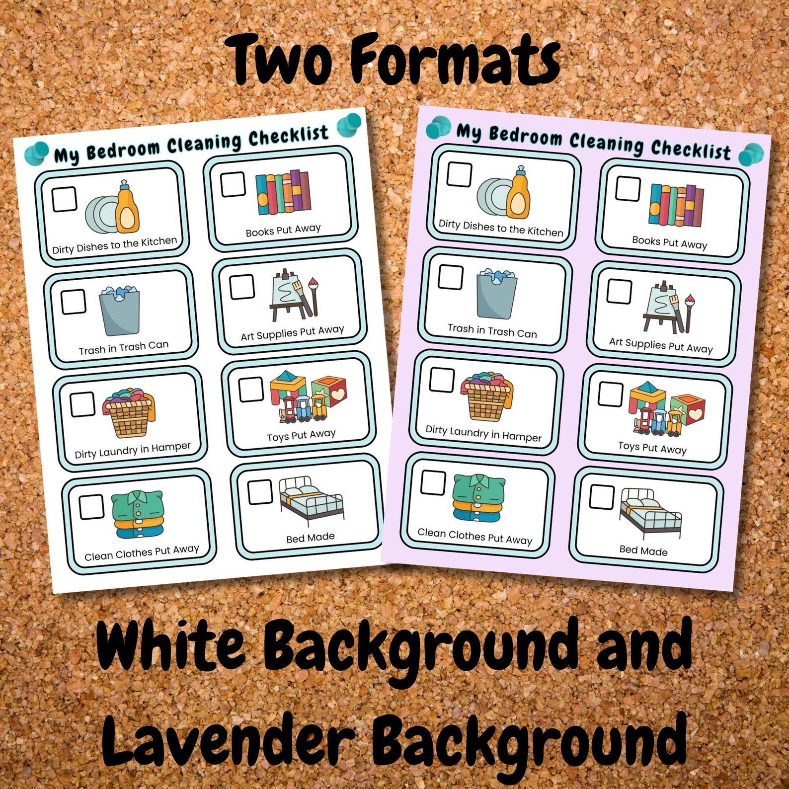 Chore Chart for Kids / Printable Bedroom Cleaning Checklist With ...