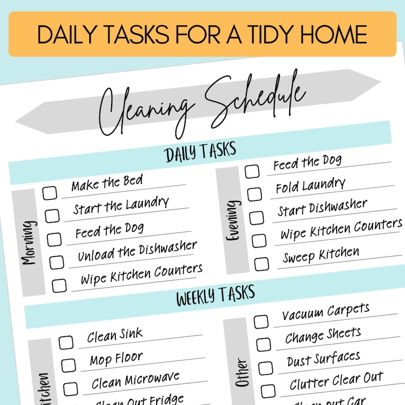 EDITABLE Adult Chore Chart / Daily, Weekly, and Monthly Realistic ...
