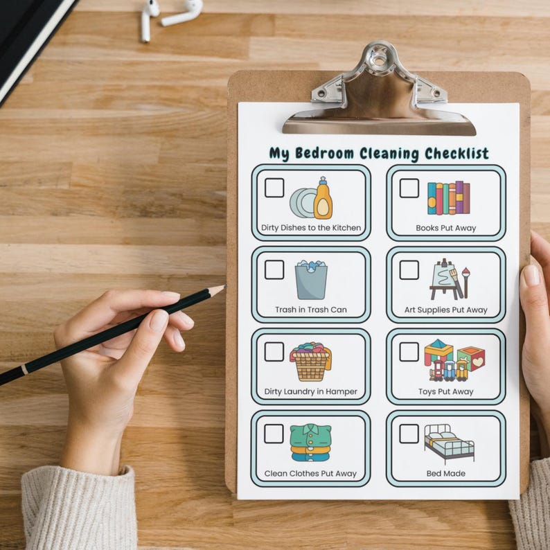 Chore Chart for Kids / Printable Bedroom Cleaning Checklist With ...