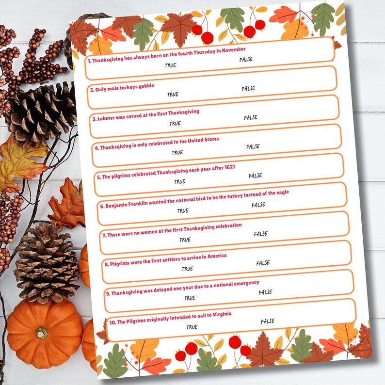 True or False Thanksgiving Trivia Game - Turkey Trivia Friendsgiving ...