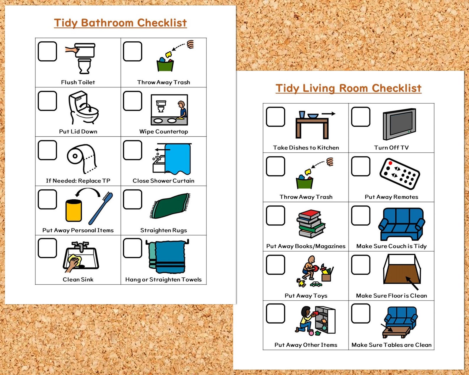 Printable Tidying Chore Chart for Kids - Checklists With Pictures - Etsy