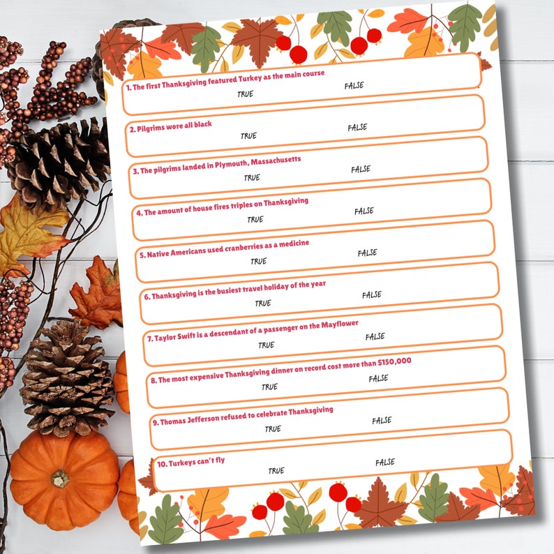 True or False Thanksgiving Trivia Game - Turkey Trivia Friendsgiving ...