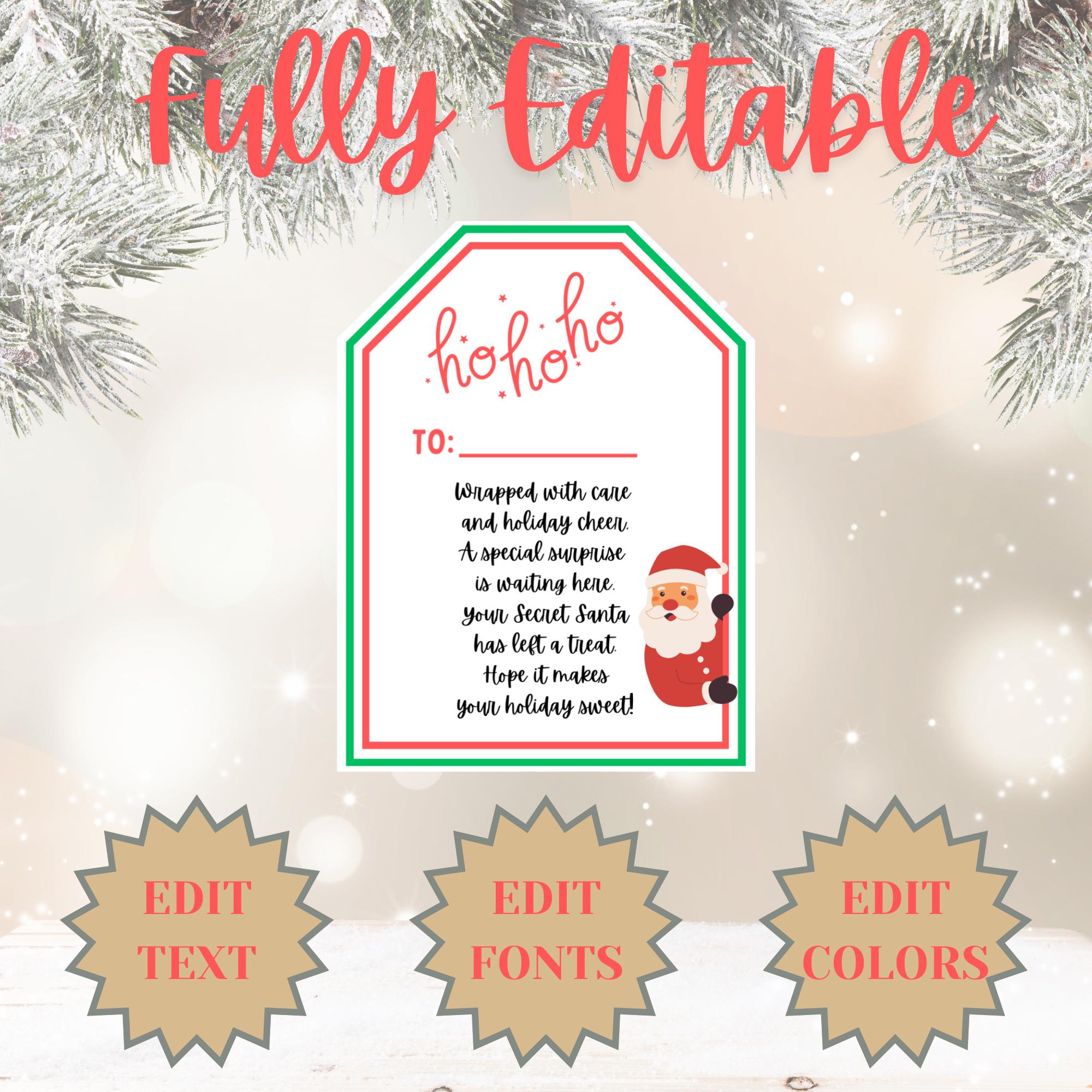 Printable Secret Santa Gift Tags / Editable Secret Santa Tags - Etsy