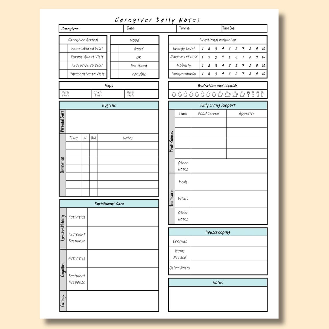 Senior Caregiver Log / Eldercare Caregiver Daily Log - Etsy