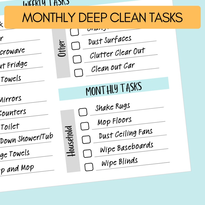 EDITABLE Adult Chore Chart / Daily, Weekly, and Monthly Realistic ...