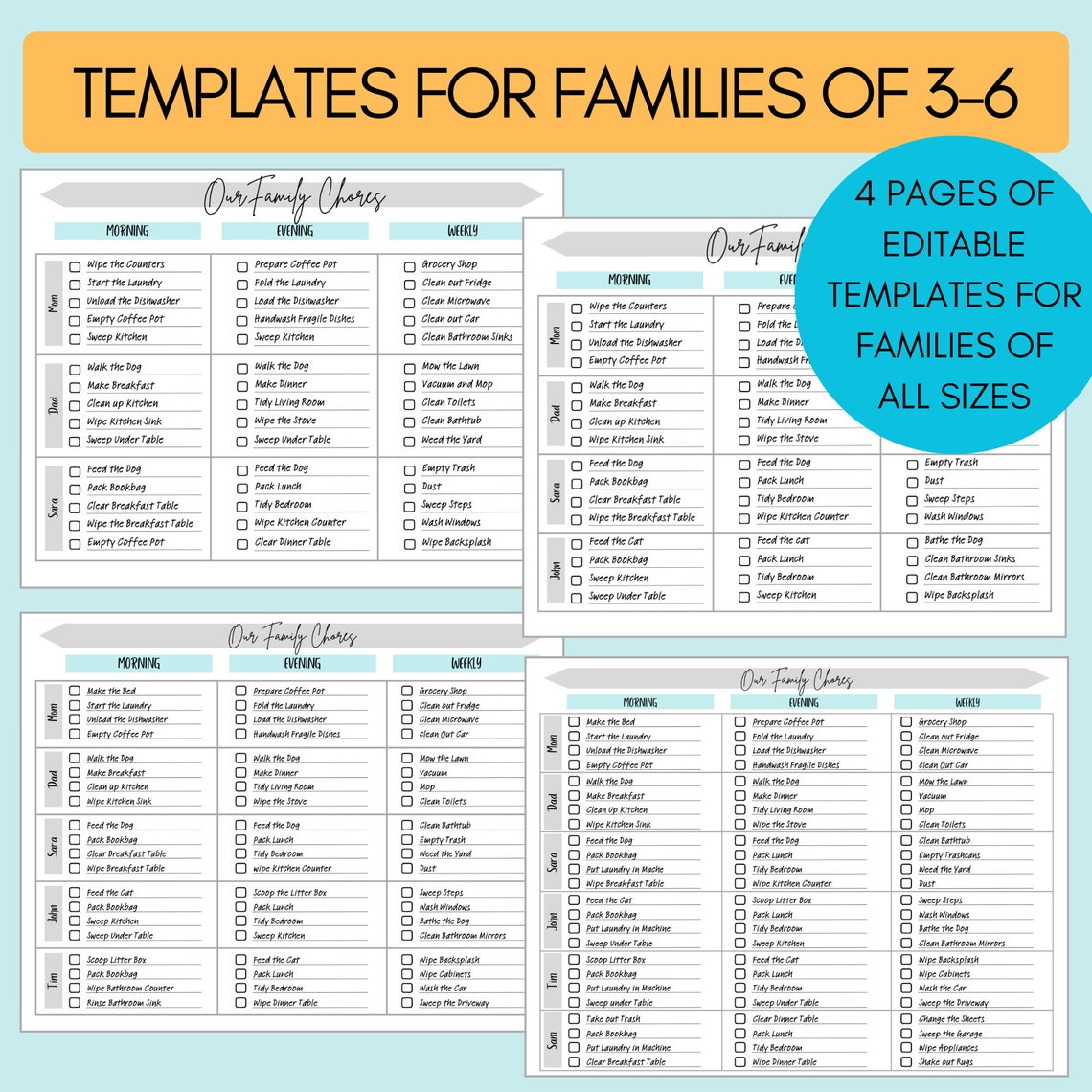 Editable Daily and Weekly Family Chore Chart and Printable PDF for ...