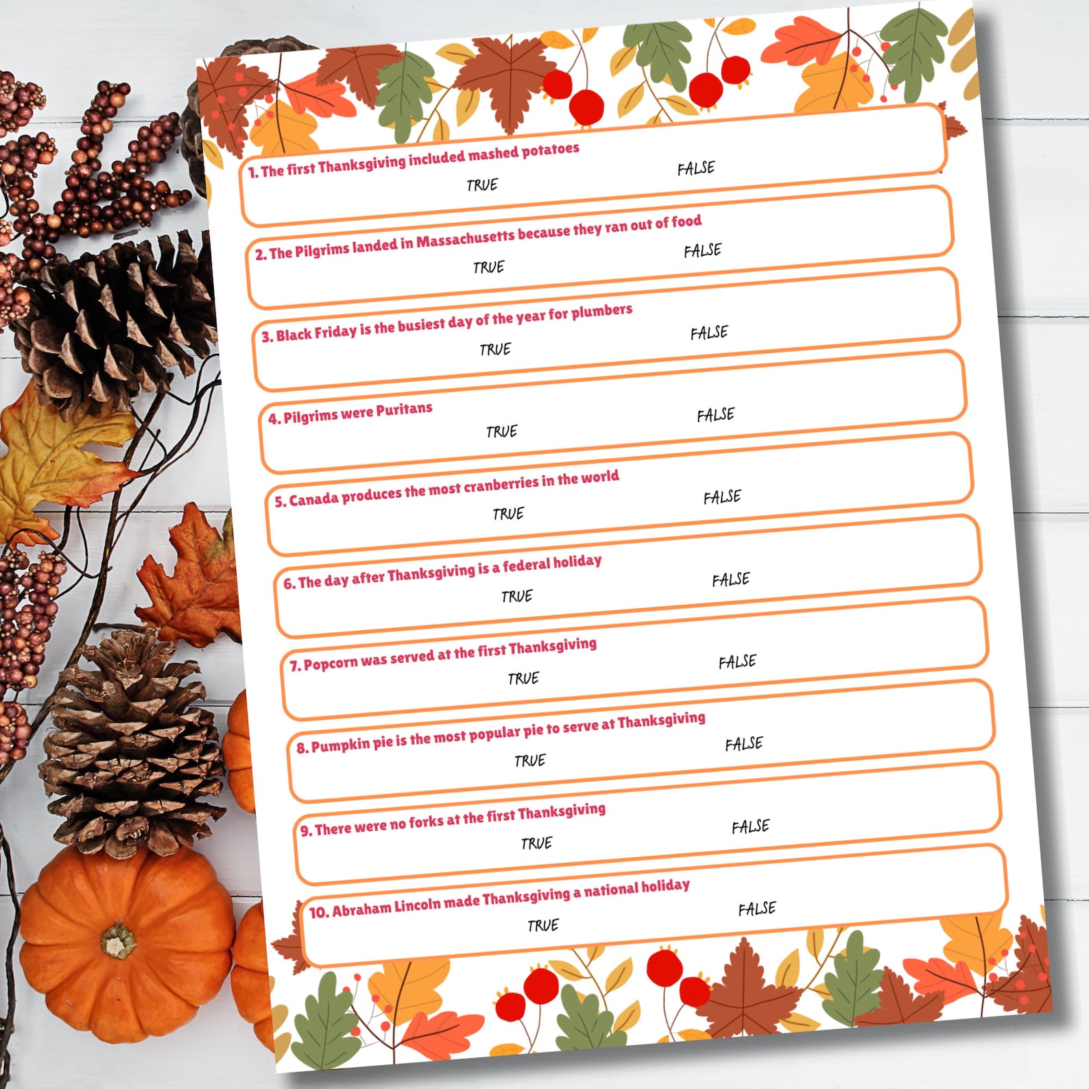 True or False Thanksgiving Trivia Game - Turkey Trivia Friendsgiving ...