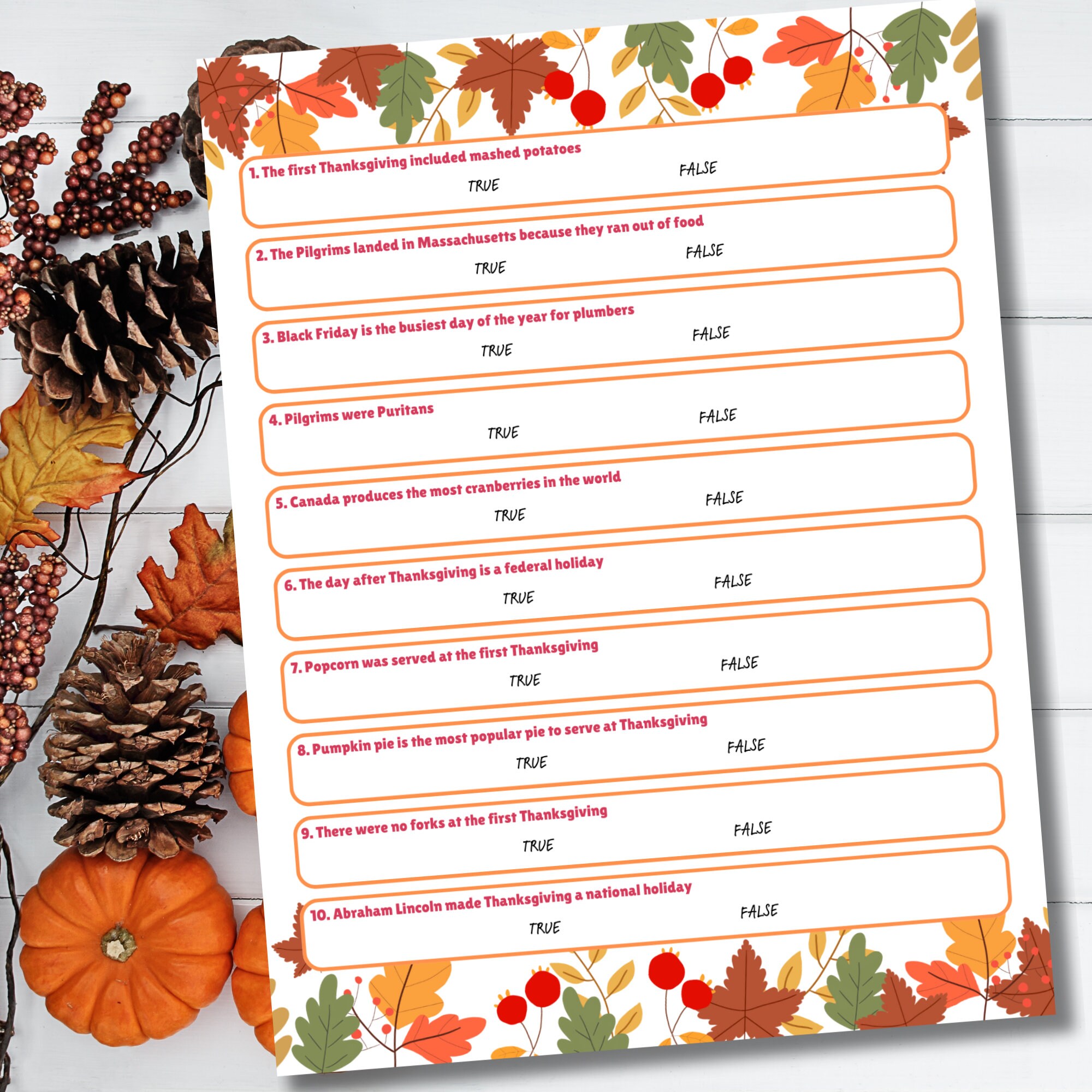 True or False Thanksgiving Trivia Game - Turkey Trivia Friendsgiving ...
