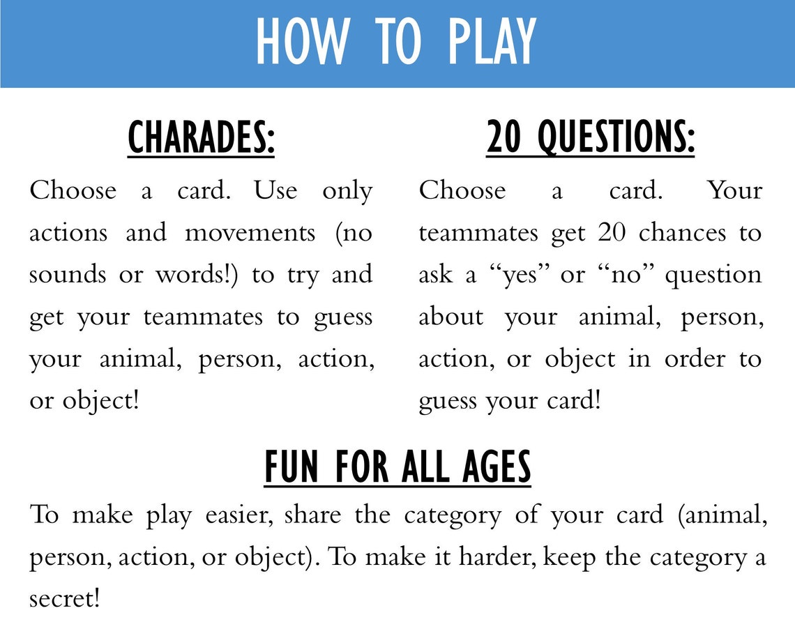 Charades Cards for Kids - Etsy