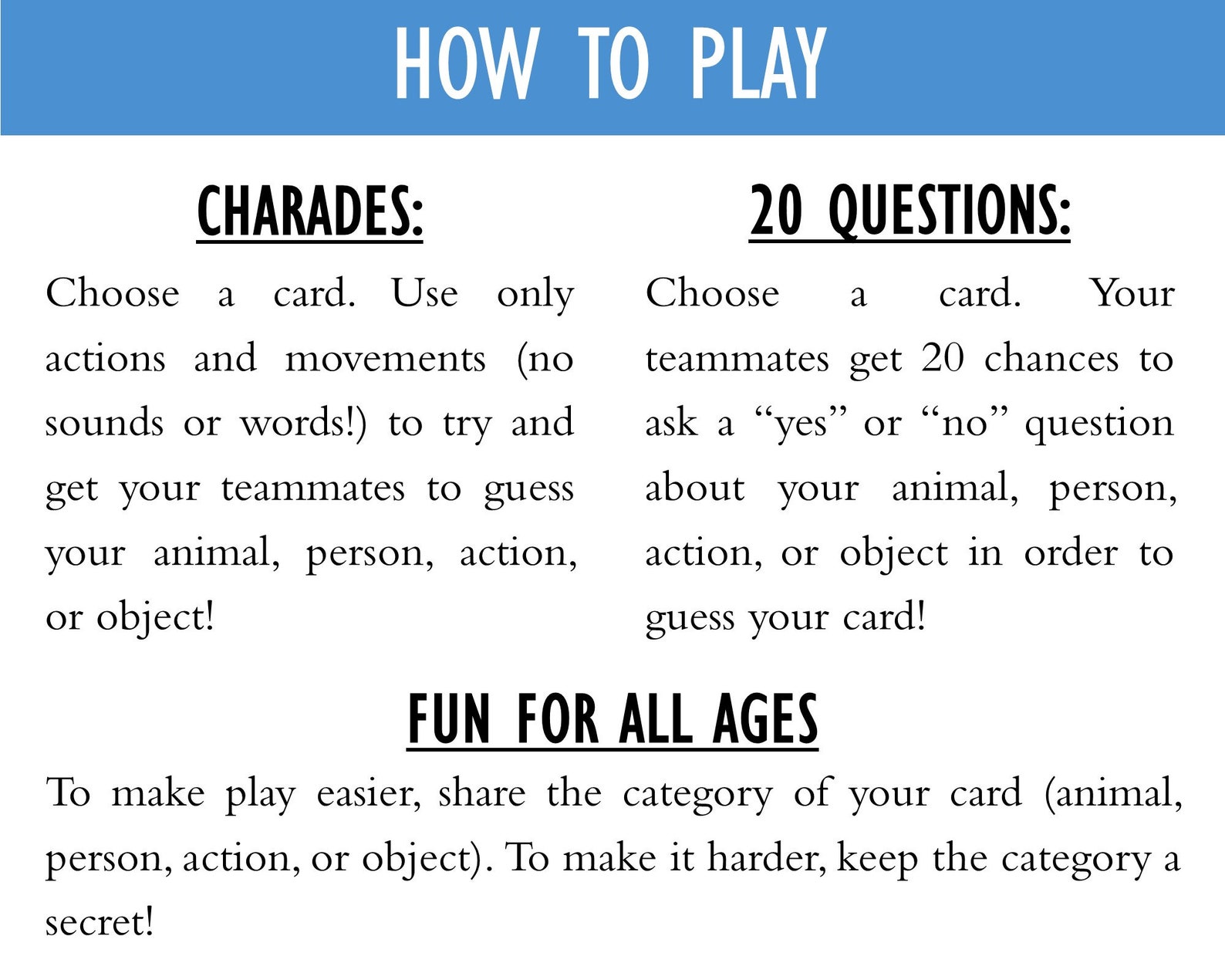 Charades Cards for Kids - Etsy