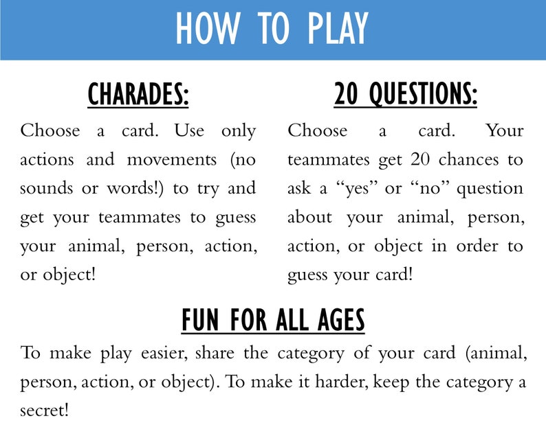 Charades Cards for Kids - Etsy