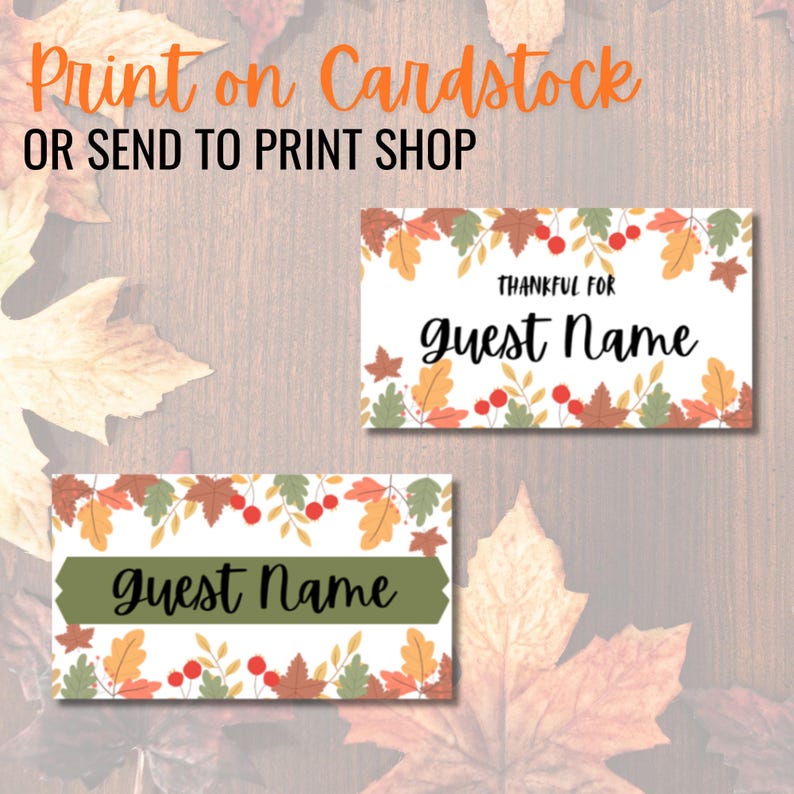 Thanksgiving Place Cards - Autumn Leaves Editable Thanksgiving ...