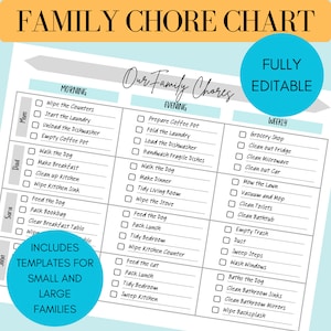 Editable Daily and Weekly Family Chore Chart and Printable PDF for ...