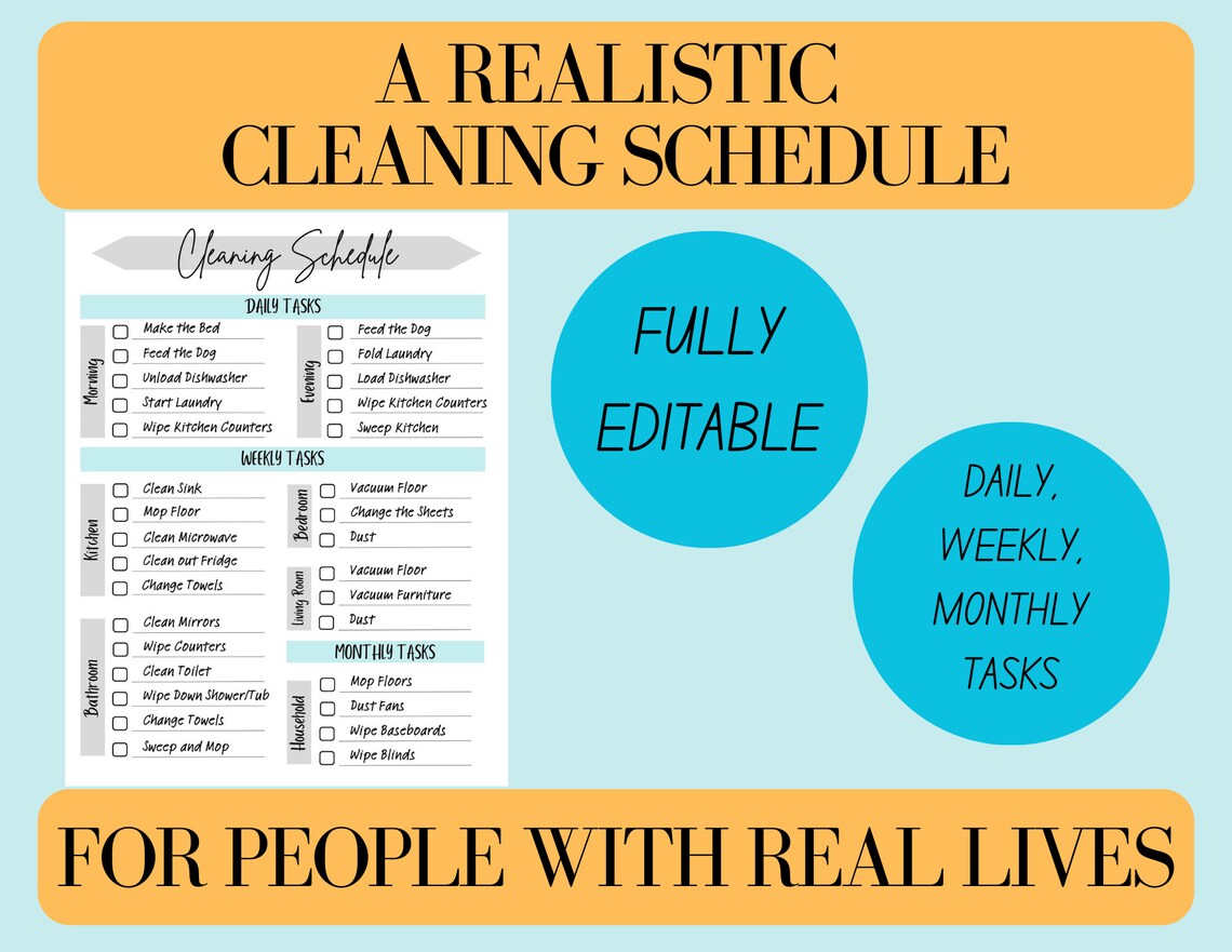 EDITABLE Daily, Weekly, and Monthly Cleaning Schedule Template - Etsy