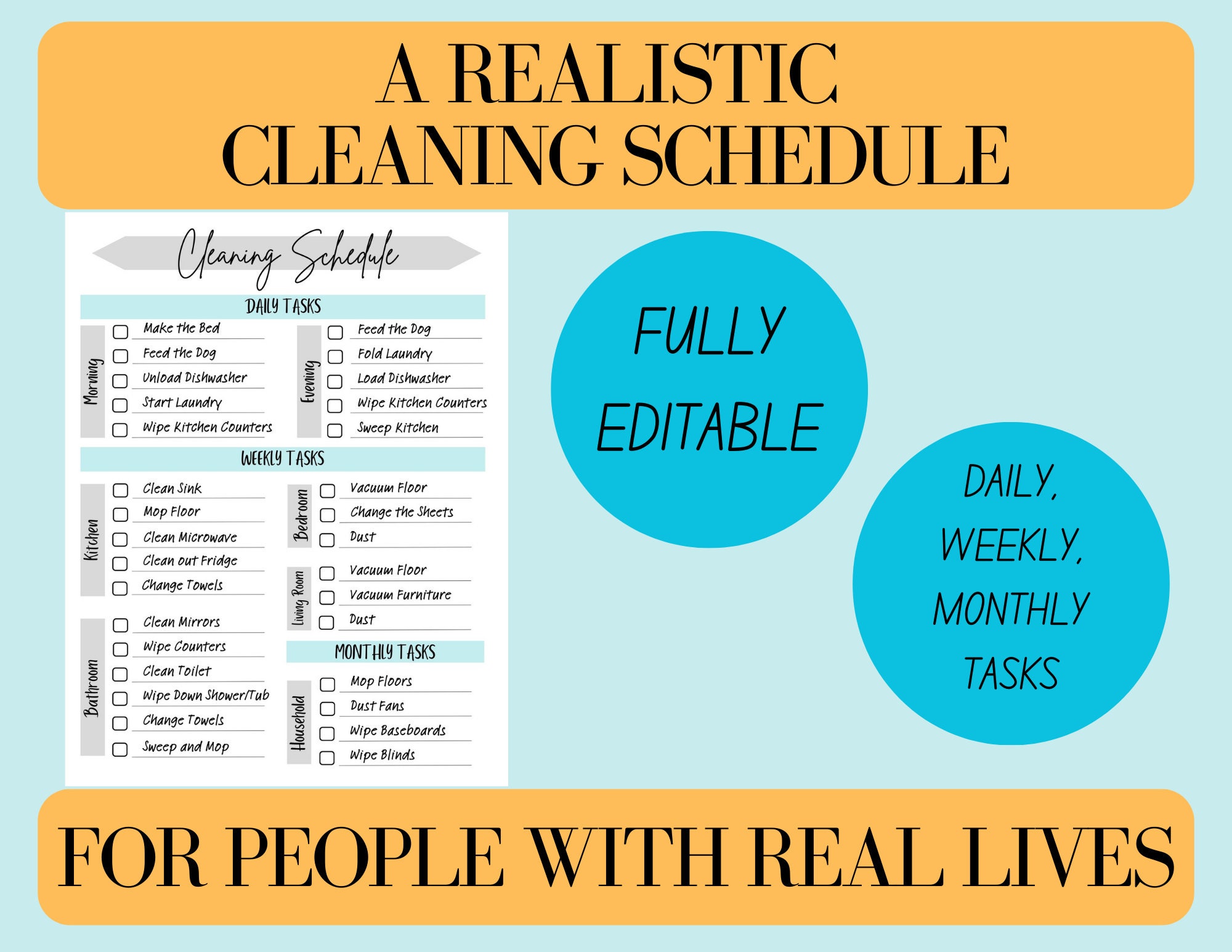EDITABLE Daily, Weekly, and Monthly Cleaning Schedule Template - Etsy
