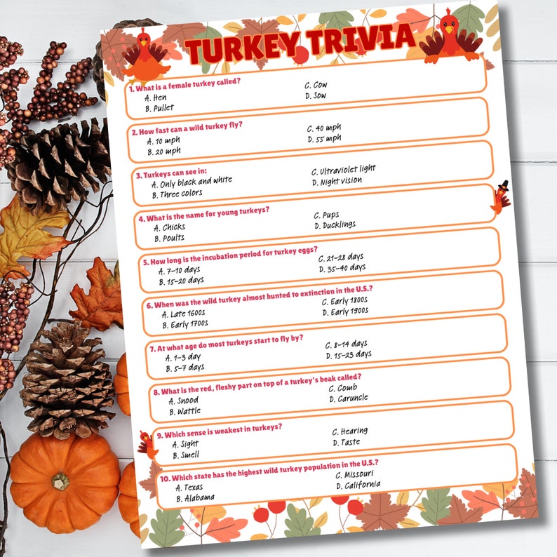 Turkey Trivia Game - Thanksgiving Trivia Friendsgiving Game or Fun ...