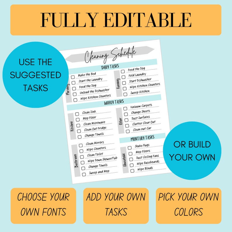 EDITABLE Adult Chore Chart / Daily, Weekly, and Monthly Realistic ...