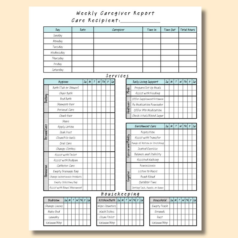 Weekly Senior Caregiver Checklist / Caregiver Log - Etsy UK