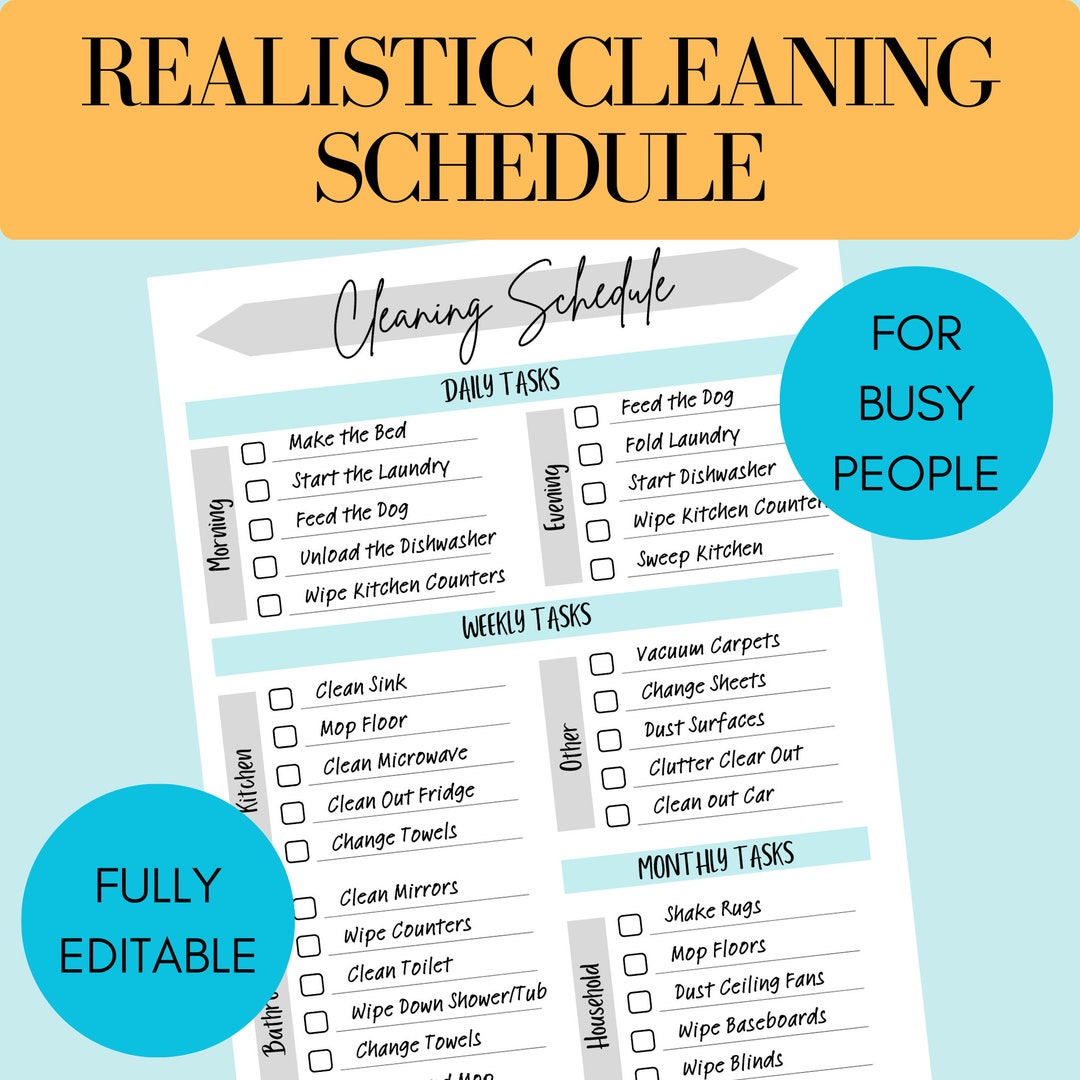 EDITABLE Adult Chore Chart / Daily, Weekly, and Monthly Realistic ...
