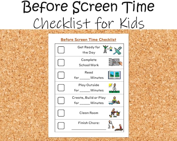 Before Screentime Checklist for Kids | Etsy Canada