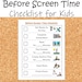 Before Screentime Checklist for Kids - Etsy
