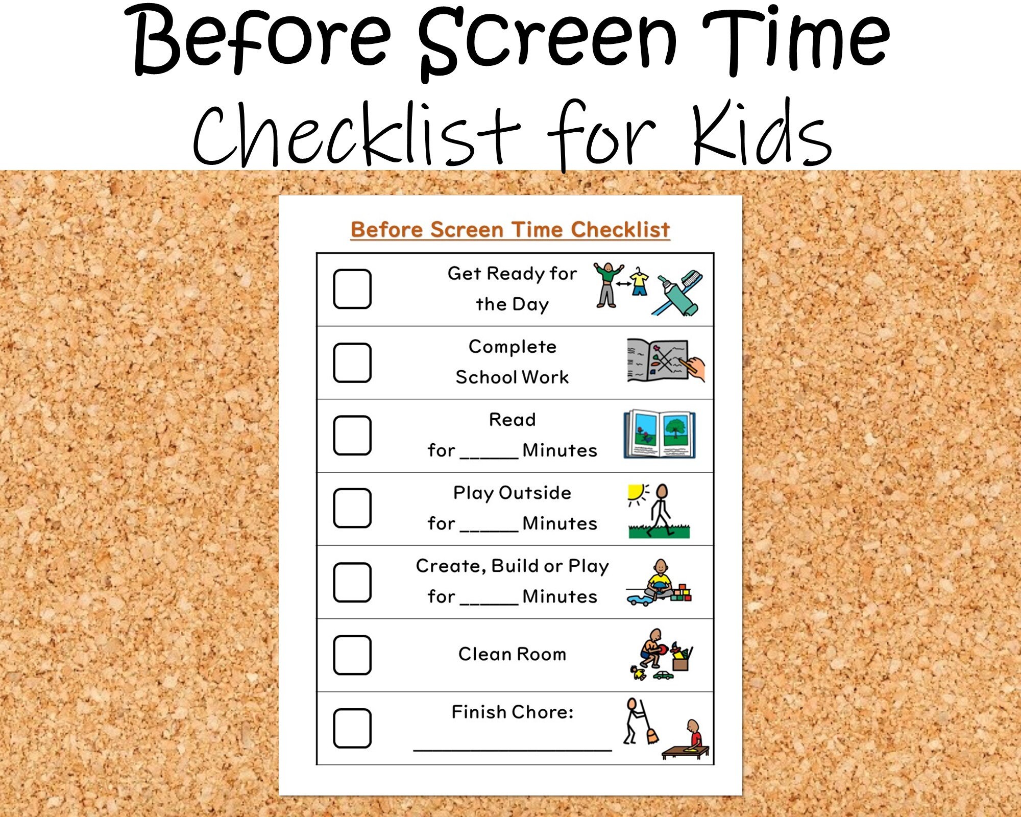 Before Screentime Checklist for Kids - Etsy