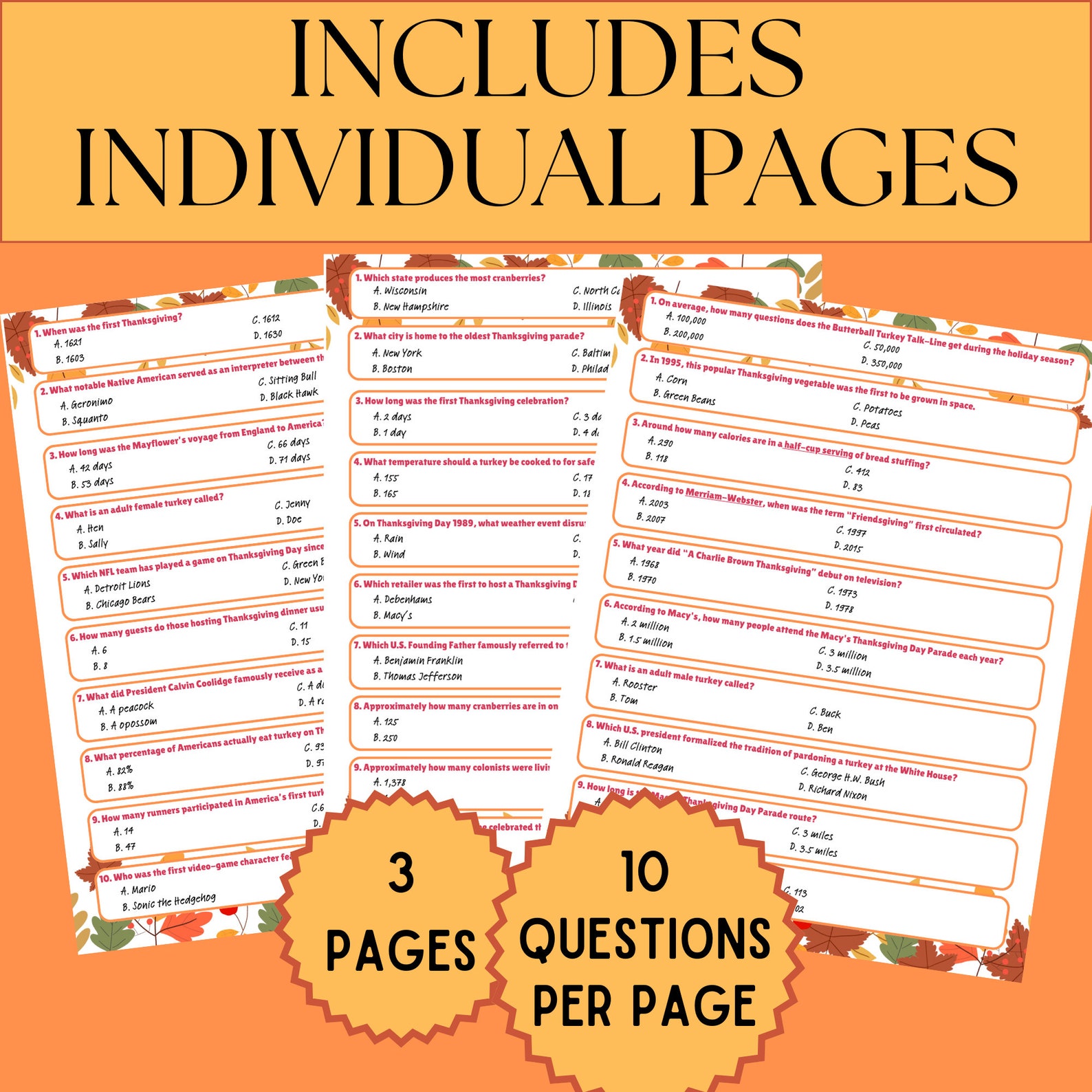 Thanksgiving Trivia Game - Turkey Trivia Friendsgiving Game or Fun ...