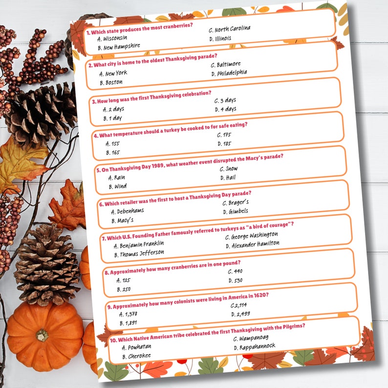 Thanksgiving Trivia Game - Turkey Trivia Friendsgiving Game or Fun ...