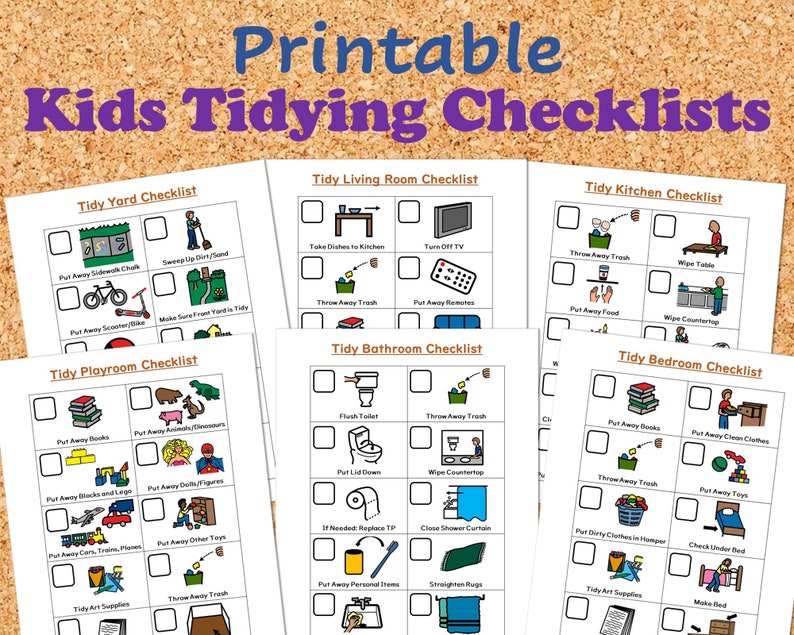 Printable Tidying Chore Chart for Kids - Checklists With Pictures - Etsy