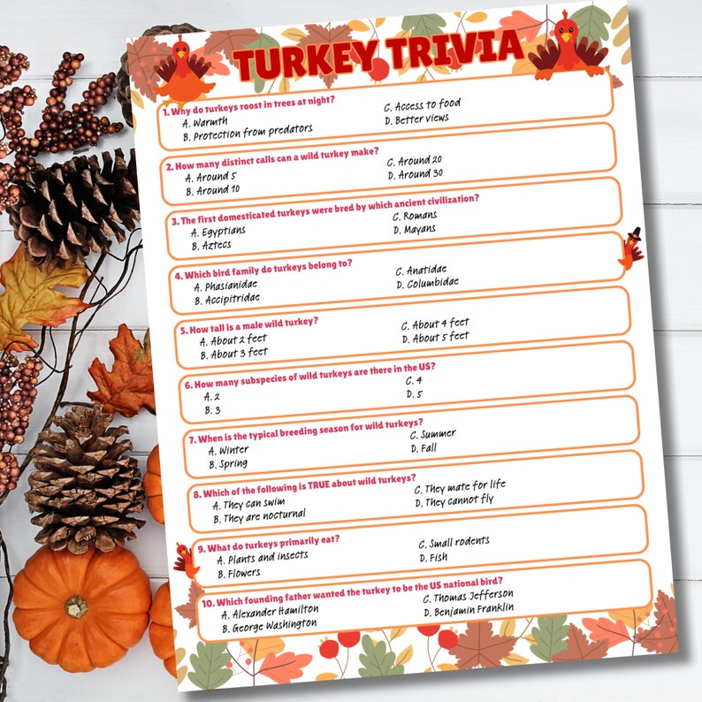Turkey Trivia Game - Thanksgiving Trivia Friendsgiving Game or Fun ...