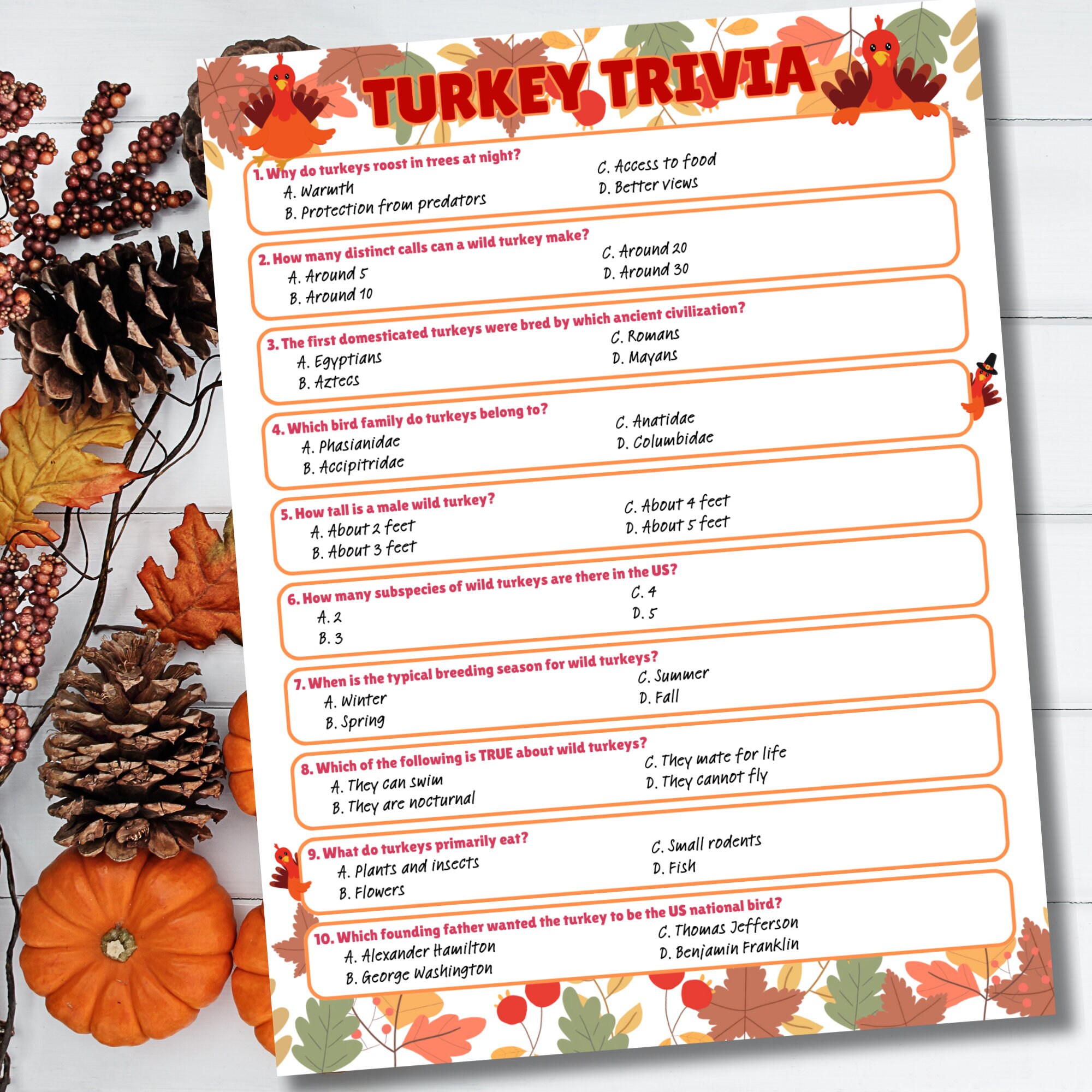 Turkey Trivia Game - Thanksgiving Trivia Friendsgiving Game or Fun ...