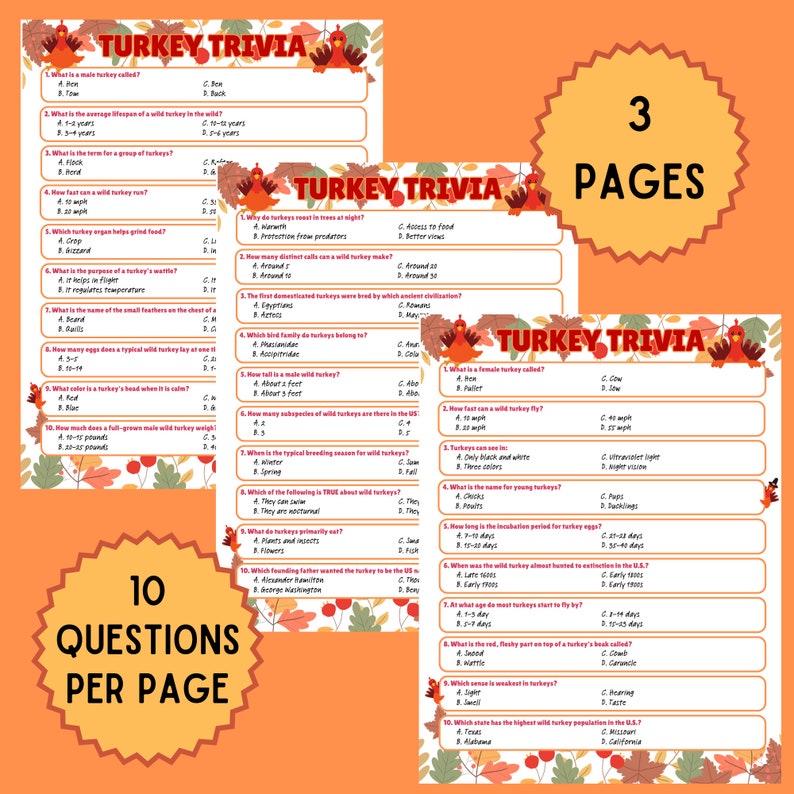 Turkey Trivia Game - Thanksgiving Trivia Friendsgiving Game or Fun ...