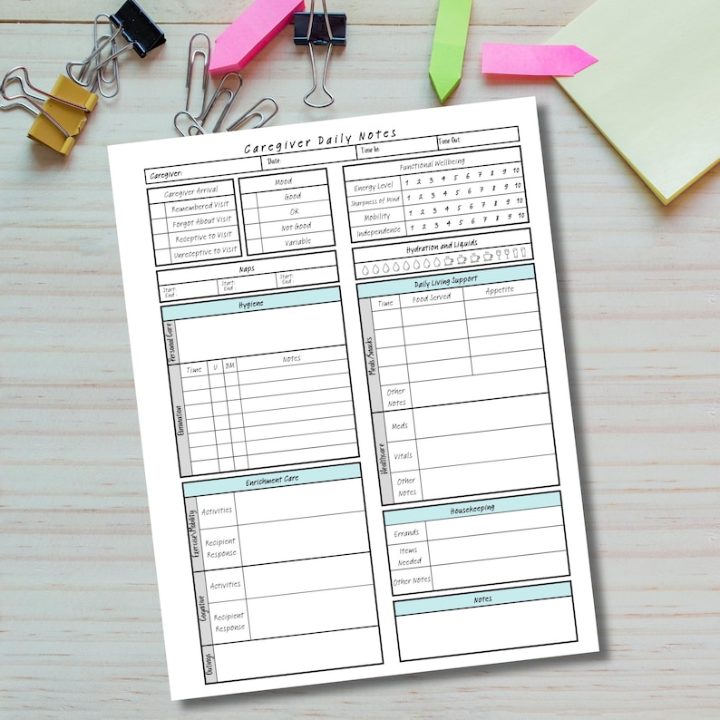 Senior Caregiver Log / Eldercare Caregiver Daily Log - Etsy