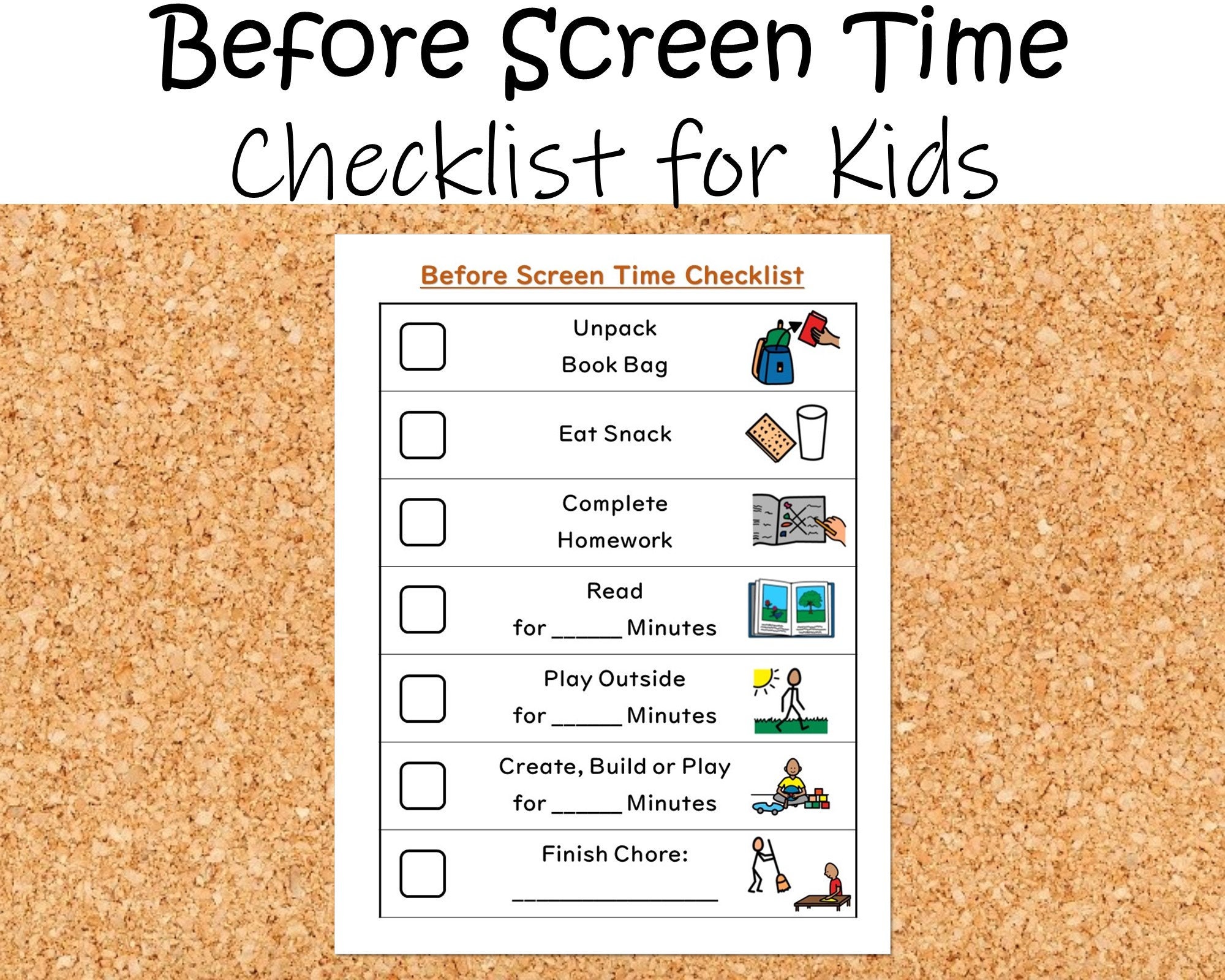 Before Screentime Chart for Kids (after School Version) - Etsy
